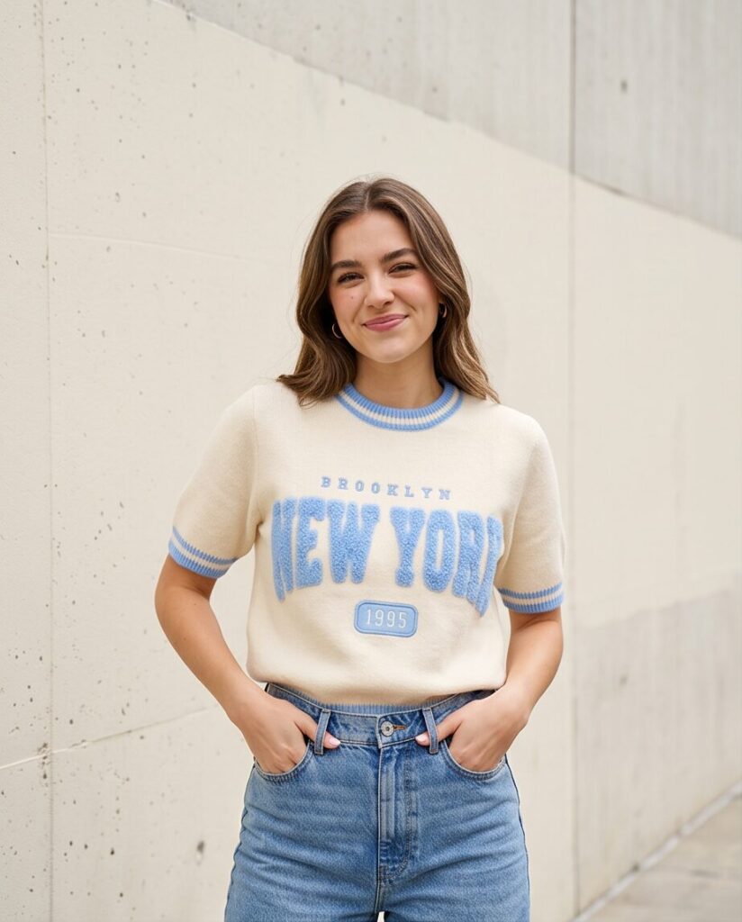 T-Shirt trui New York 1995 Lichtblauw (Dames, T-shirts/Tops, Truien ...